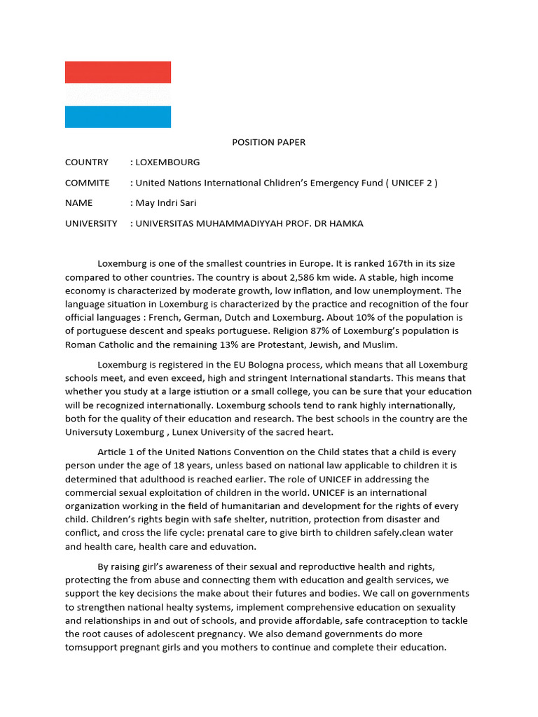 May Position Paper | PDF | Luxembourg | Unicef