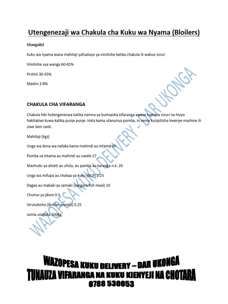 Utengenezaji Wa Chakula Kuku Wa Nyama - Bloiler - WAZOPESA KUKU ...