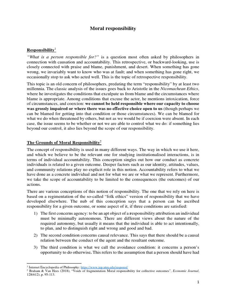 TD 1 - COURS - Moral Responsibility | PDF