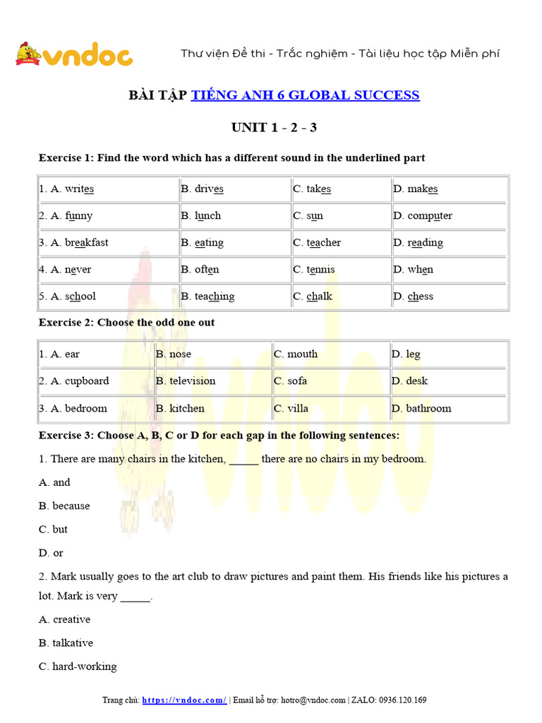 Bai Tap Tieng Anh Lop 6 Unit 1 2 3 | PDF