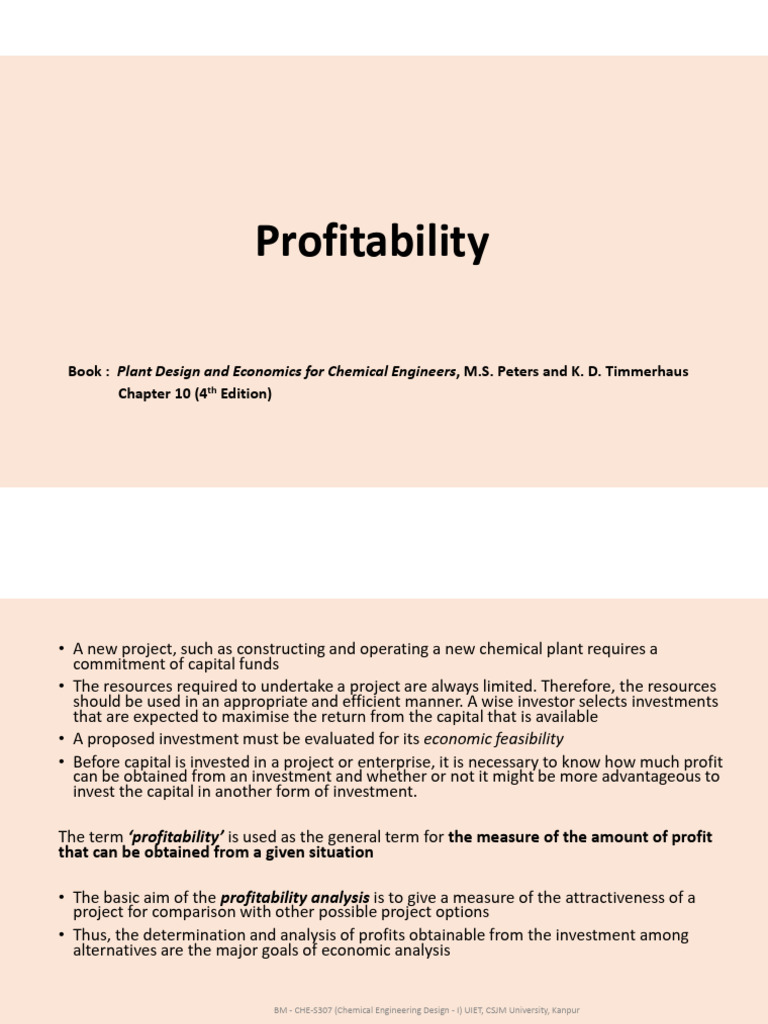 Profitability Analysis in Chemical Engineering | PDF | Cost Of Capital ...