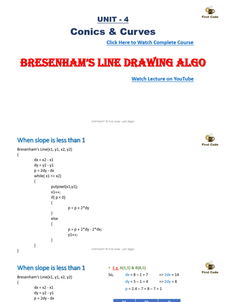 Lec-4.5 Step by Step Bresenham's Line Drawing Algo | PDF ...