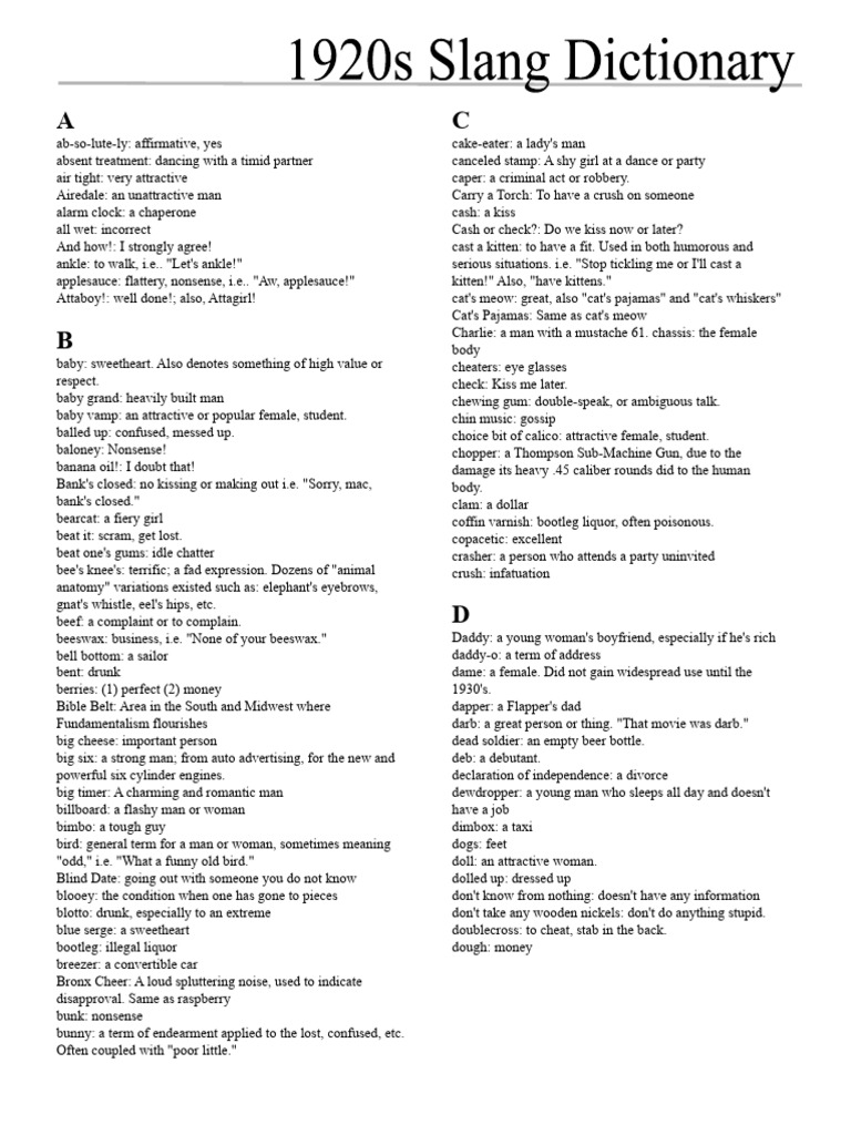 1920s Slang Dictionary | PDF