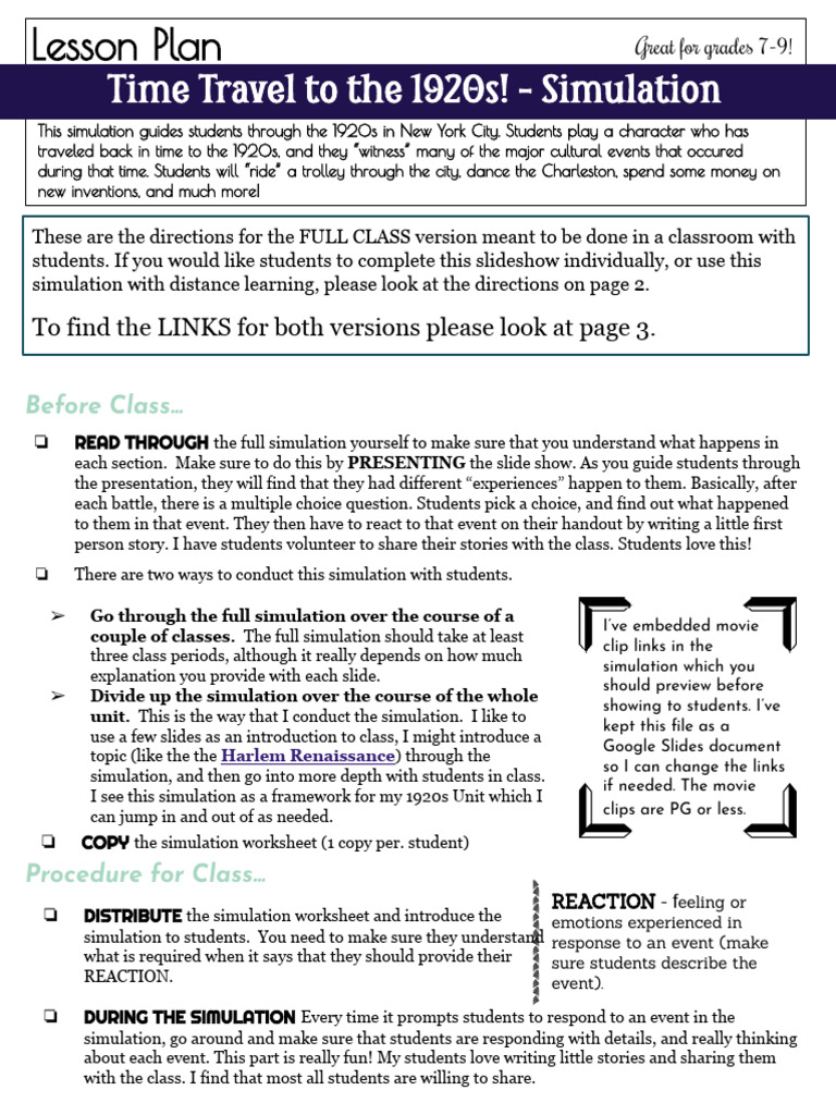 UPDATED - Lesson Plan - 1920s Simulation | PDF | Language Arts & Discipline