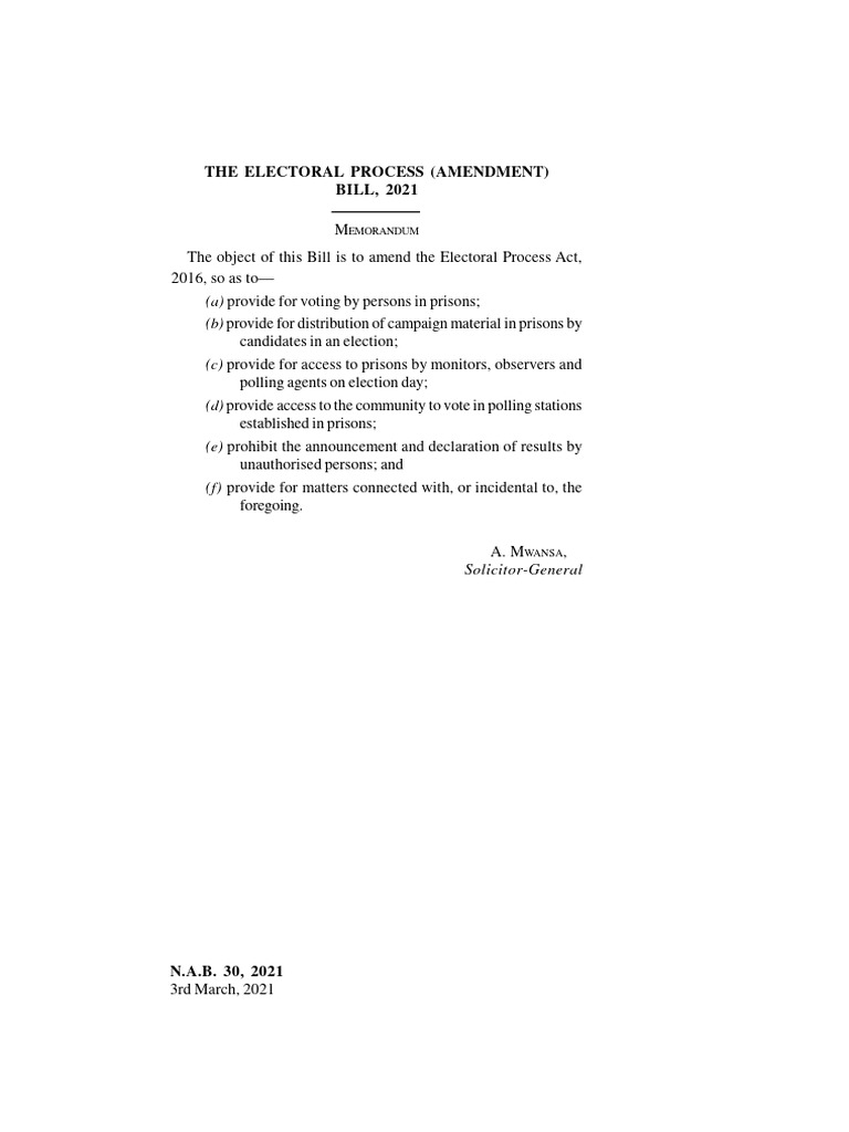 The Electoral Process Amendment Bill, 2021 NAB 30 | PDF