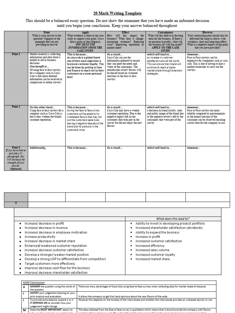 20 Mark Writing Template (AS | PDF
