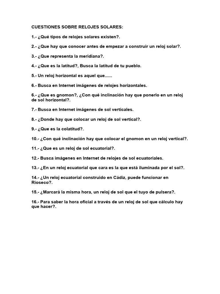 Plantilla Relojes de Sol | PDF