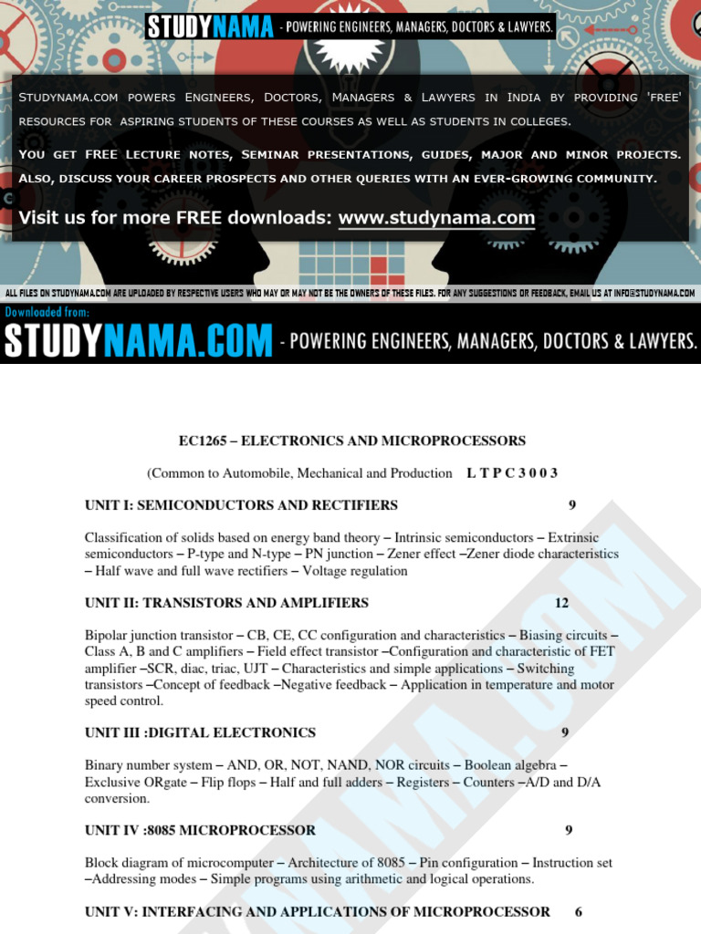 Me 2255 - Electronics and Microprocessors | PDF | P–N Junction | Diode