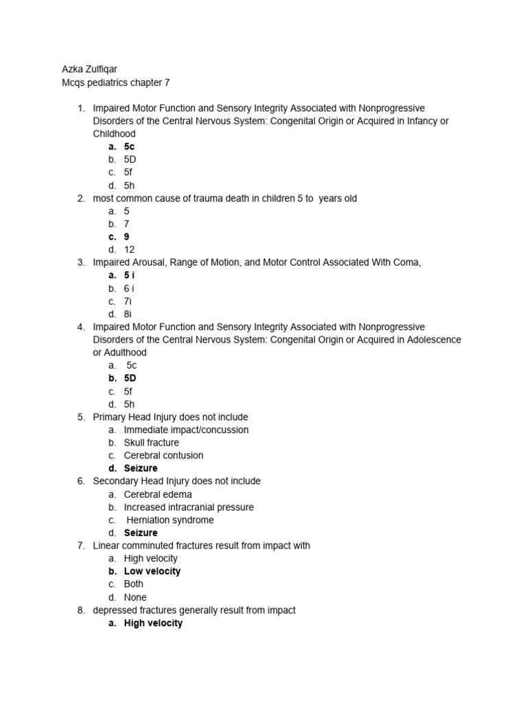 Peads Mcqs y Azka CHP 7 | PDF | Injury | Medicine