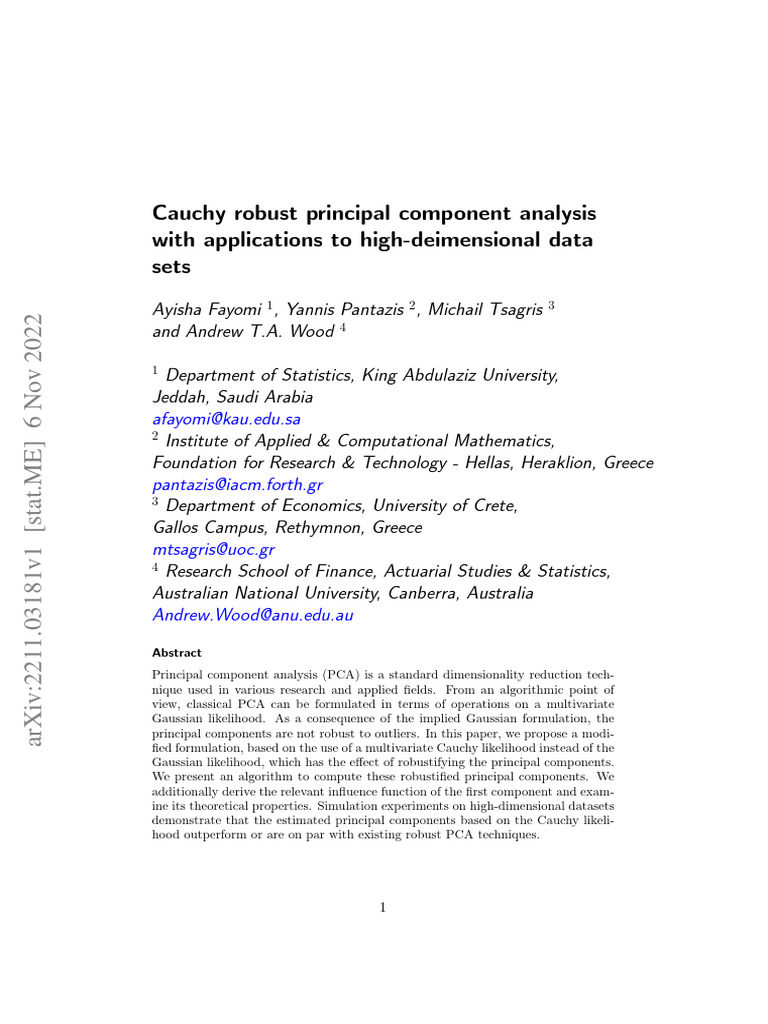 Cauchy Robust Principal Component Analysis With AP | PDF | Principal Component Analysis | Robust ...