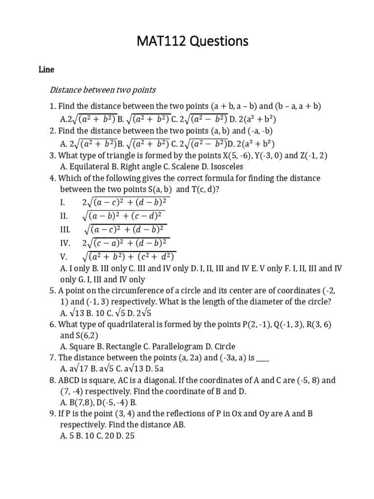 MAT112 Compiled Questions | PDF