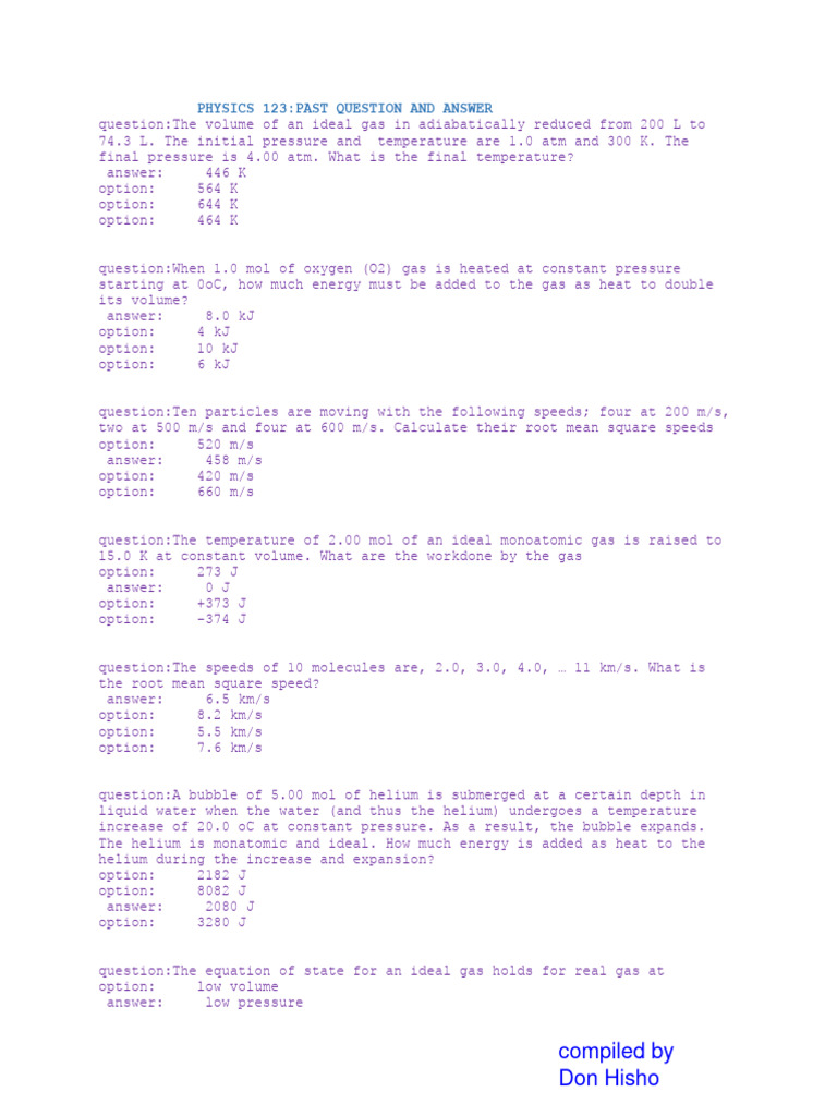 PHY123 | PDF | Gases | Temperature