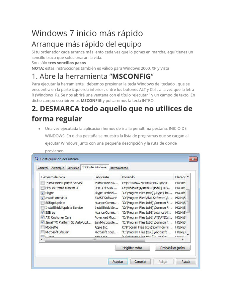 Windows 7 Inicio Más Rápido | PDF | Computadoras