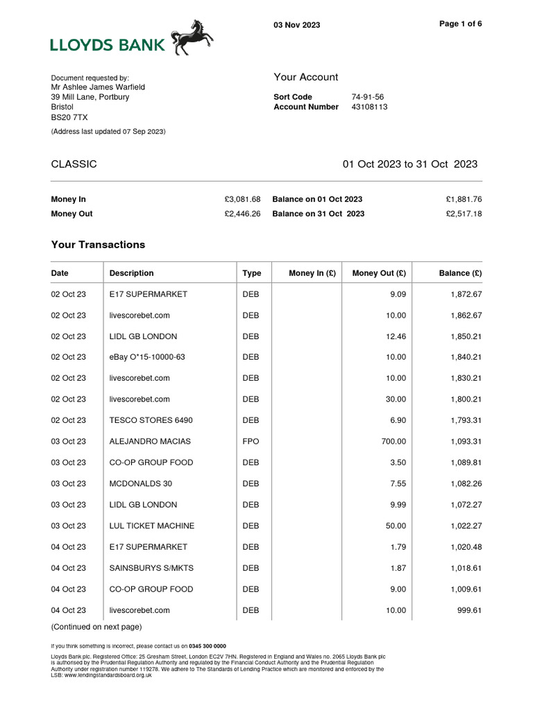 Lloyds Bank 1 | PDF | Banks | Money
