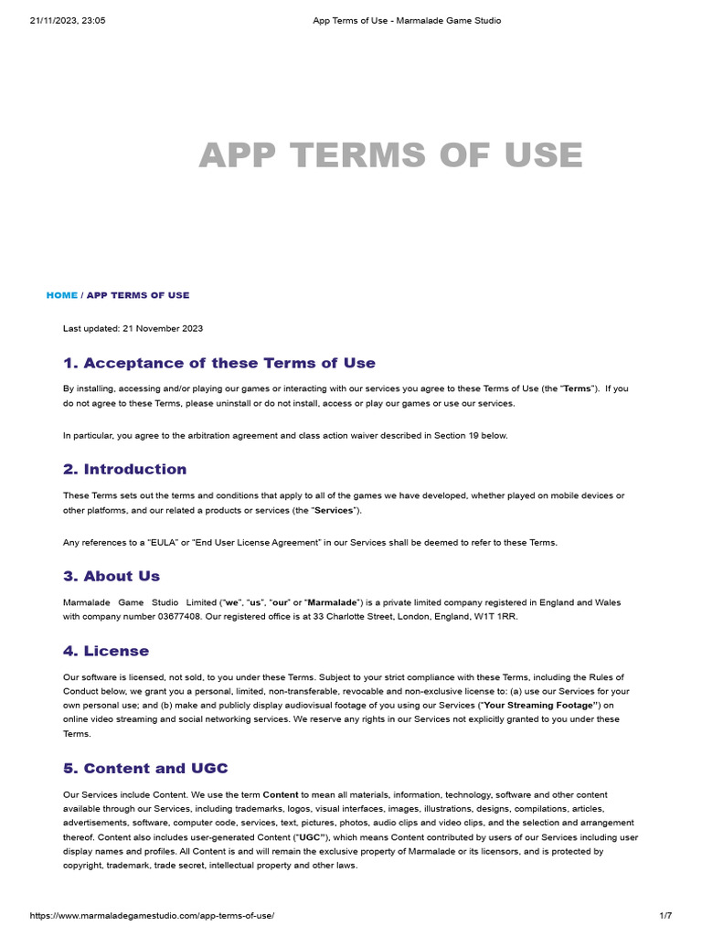 App Terms of Use | PDF