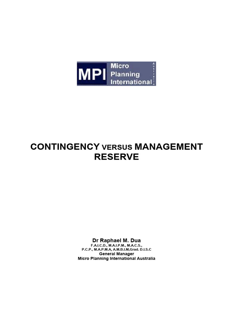 CONTINGENCY Versus MANAGEMENT RESERVE | Download Free PDF | Risk | Risk ...