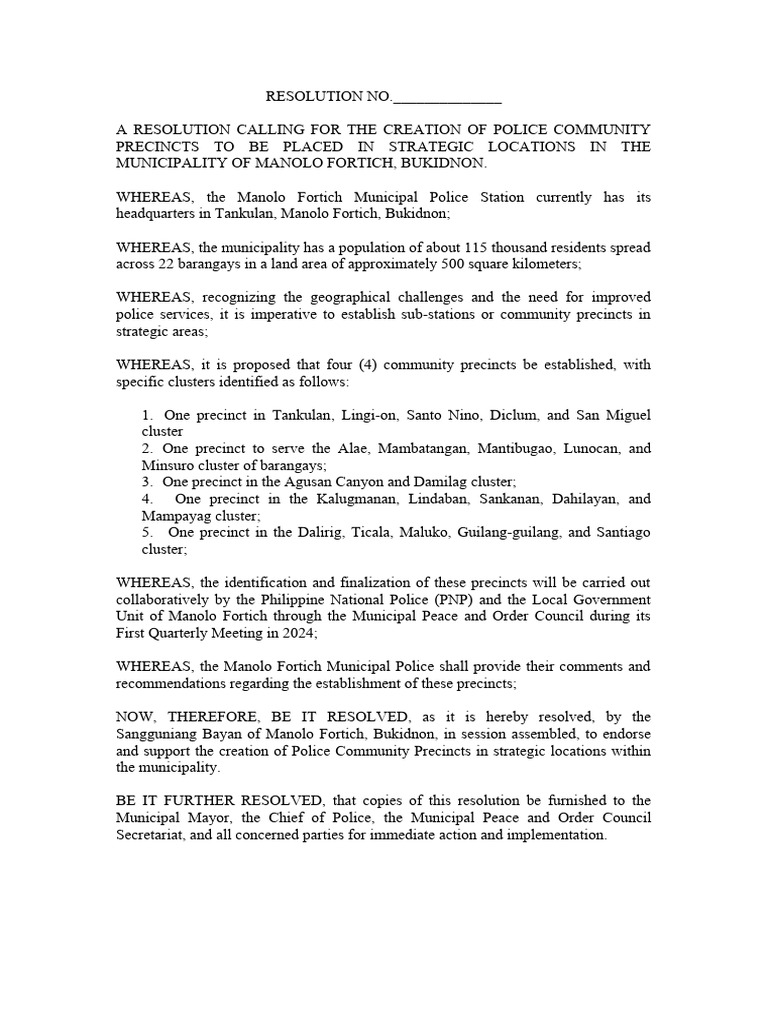 Proposed SB Resolution On The Creation of Police Community Precints | PDF