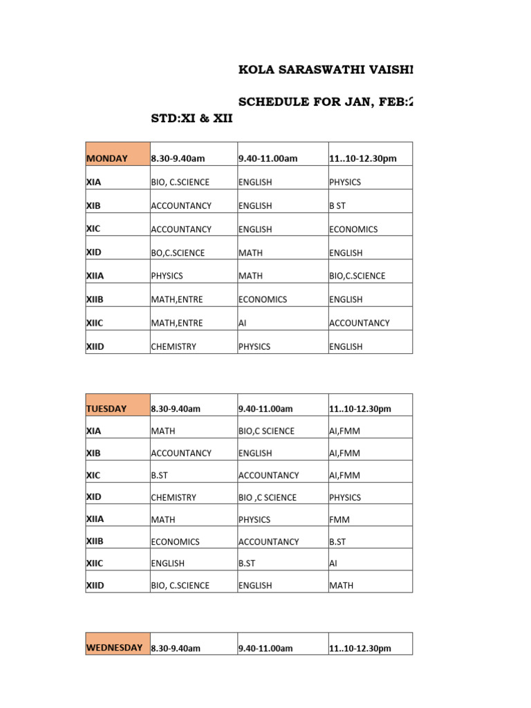 Schedule STD Xi and Xii Jan and Feb | PDF | Foreign Language Studies ...