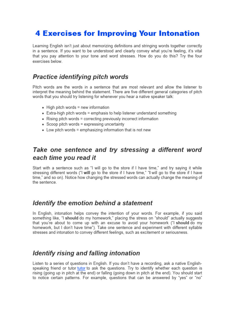 4 Exercises For Improving Your Intonation | PDF