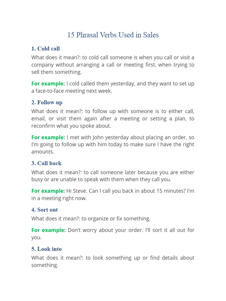 15 Phrasal Verbs Used in Sales | PDF | English Language | Verb