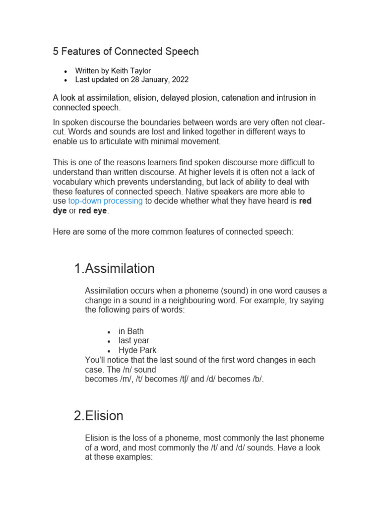 Features of Connected Speech Explained | PDF | Language Families ...