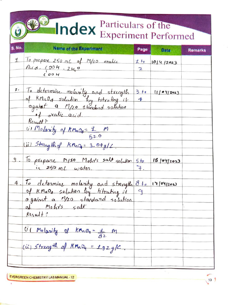 Chemistry Lab Mannual | PDF
