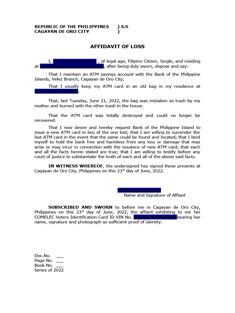 Sample Affidavit of Loss | PDF