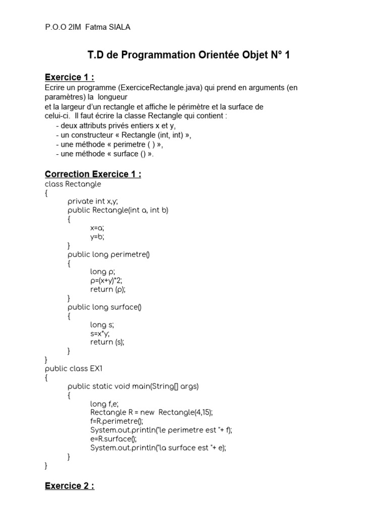 T.D de Programmation Orientée Objet #1: Exercice 1 | PDF | Constructeur (programmation ...
