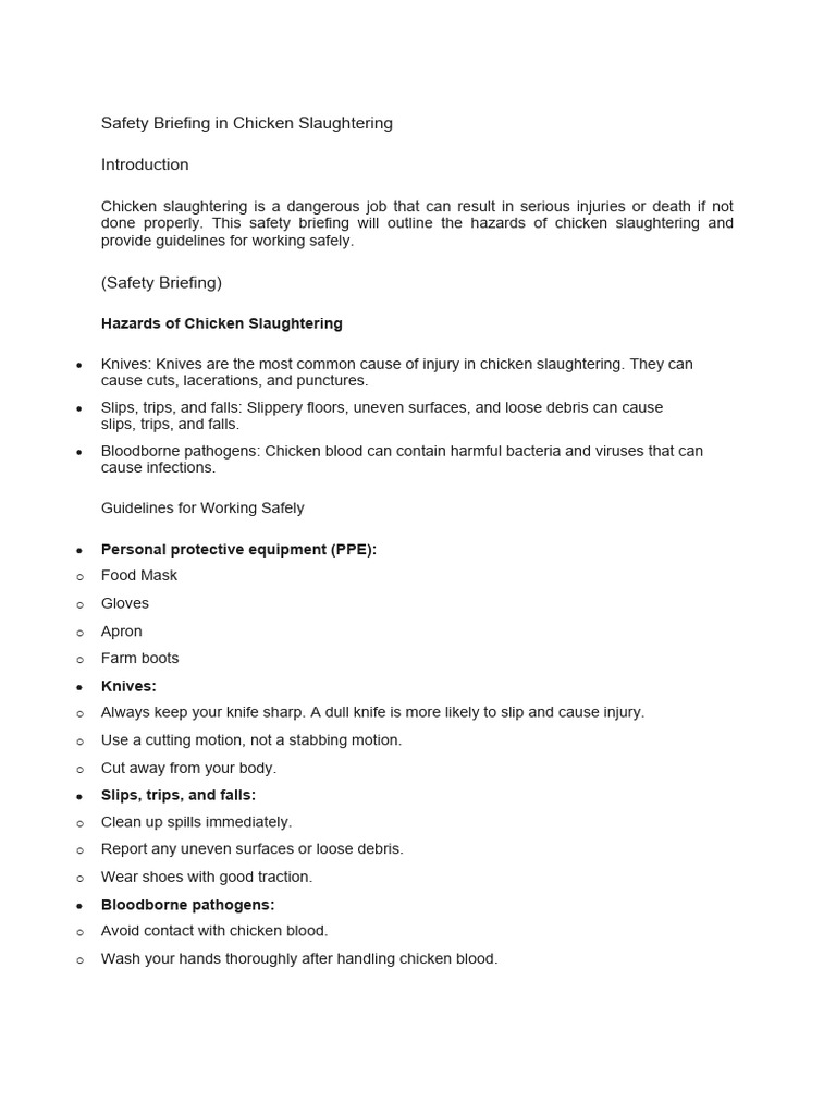 Chicken Slaughter Safety Guide | PDF