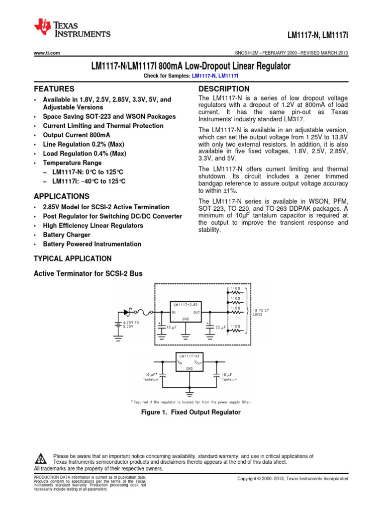LM1117-N/LM1117I 800ma Low-Dropout Linear Regulator: Features ...
