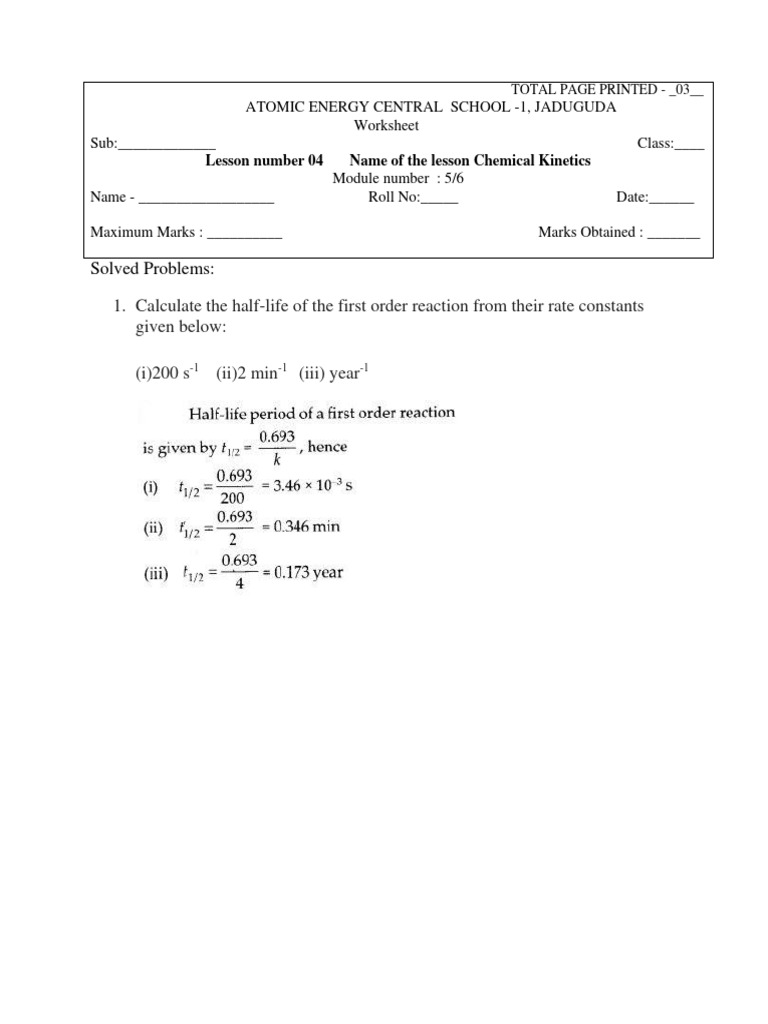 CHEMICAL KINETIC-worksheet Module 5 | PDF