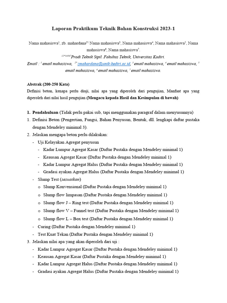 Template Praktikum Teknik Bahan Konstruksi Pdf