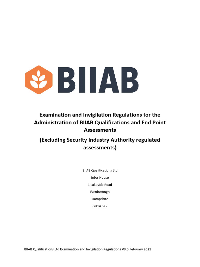 BIIAB Qualifications LTD Examination and Invigilation Regulations V3.5 ...