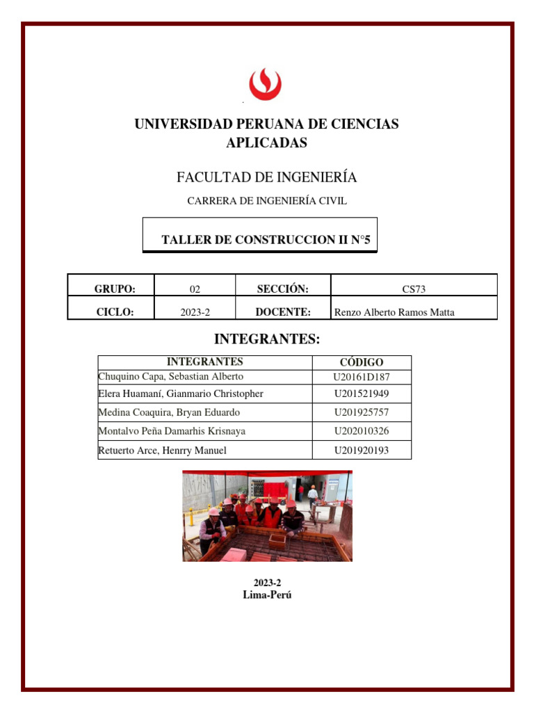 Taller N°5 - Construcción 2 | Descargar gratis PDF | Hormigón | Herramientas