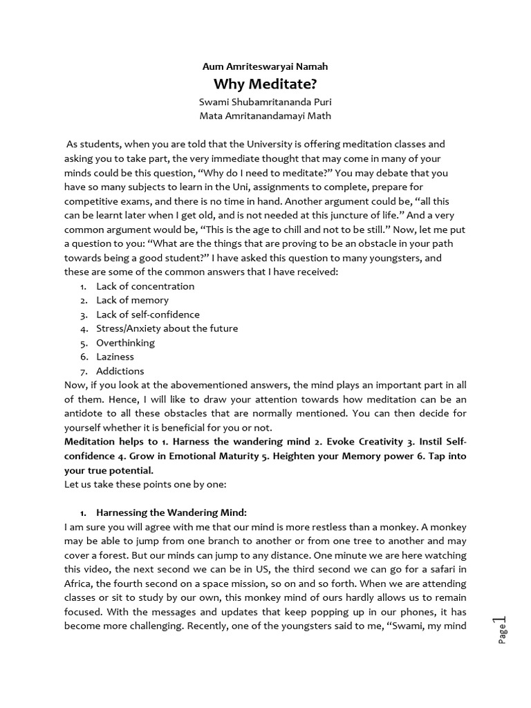 2 Reading 1 Why Meditate | PDF
