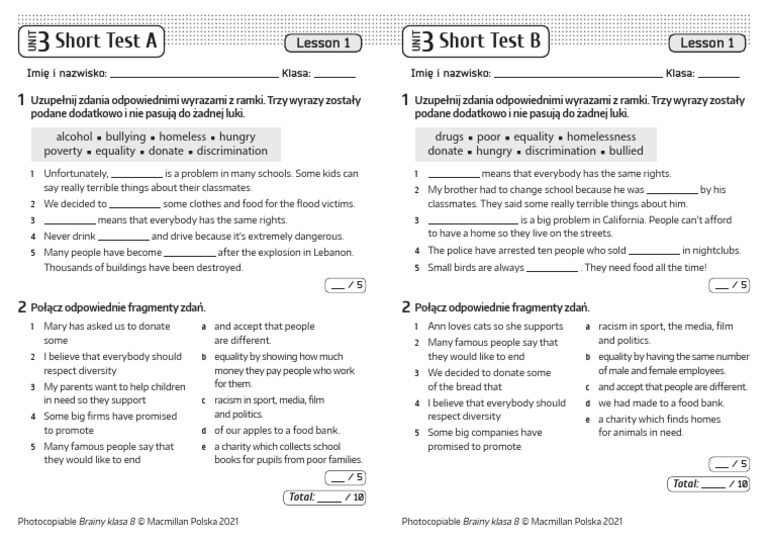Brainy 8 Unit 3 Short Test | PDF