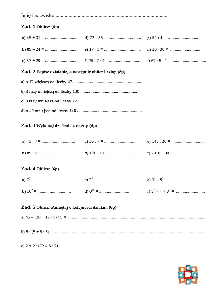 Liczby Naturalne Cz. 2 Sprawdzian | PDF