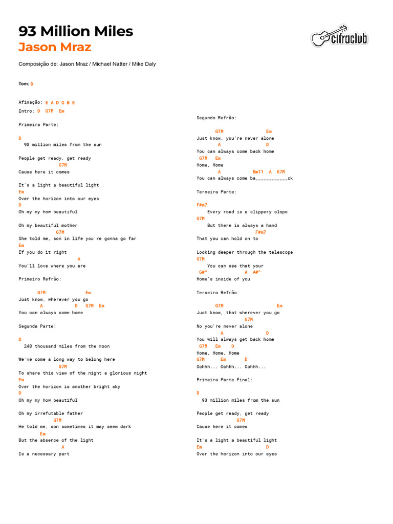 Cifra Club - Jason Mraz - 93 Million Miles | PDF