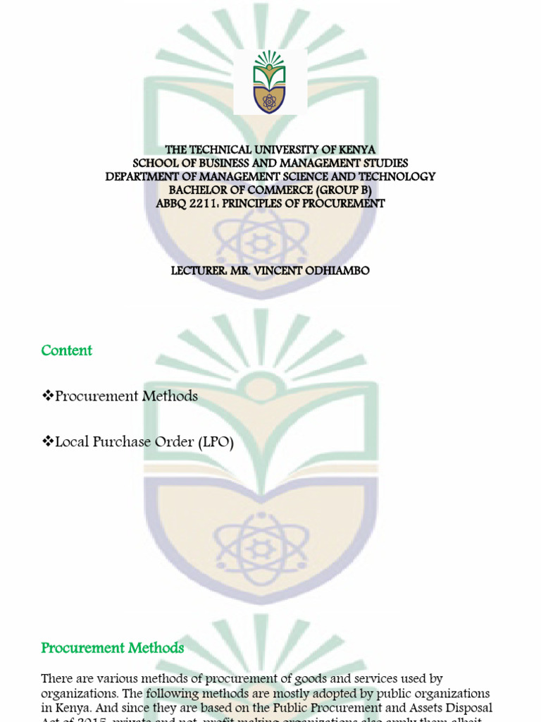 Topic 3 - Lecture III - Procurement Methods | PDF | Auction | Procurement