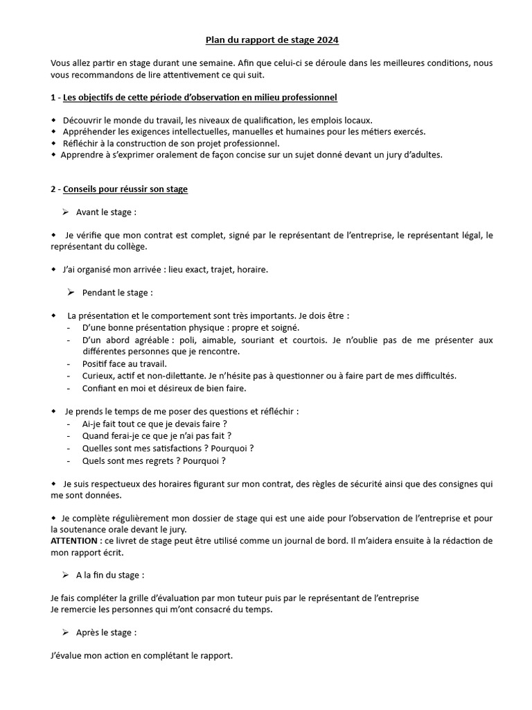 Guide pour le rapport de stage 2024 | PDF | Business