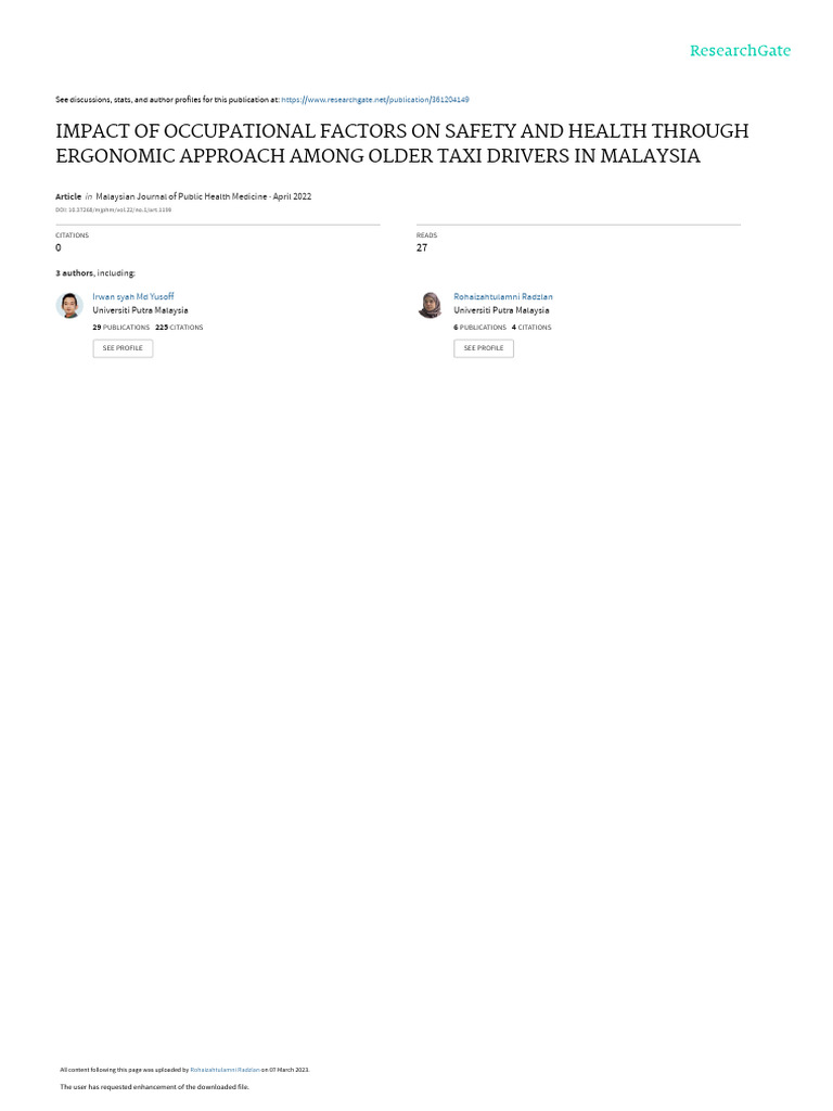 Impact of Occupational Factors On Safety and Healt | PDF