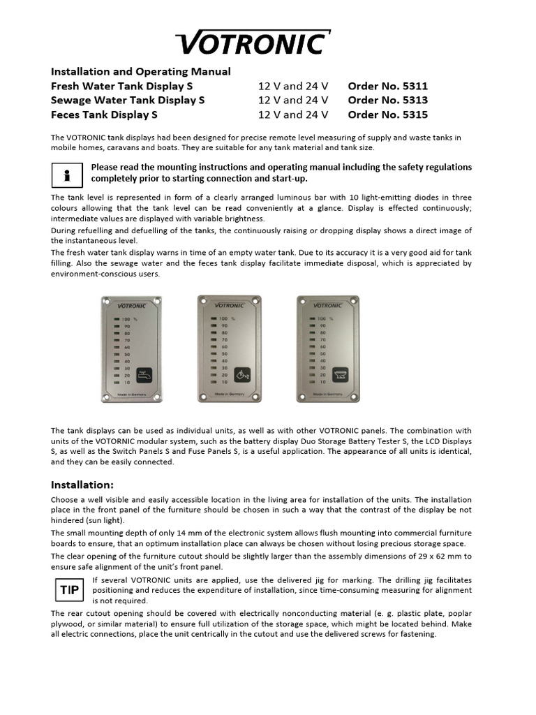 VOTRONIC Tank Display Installation Manual | PDF | Switch | Manufactured ...