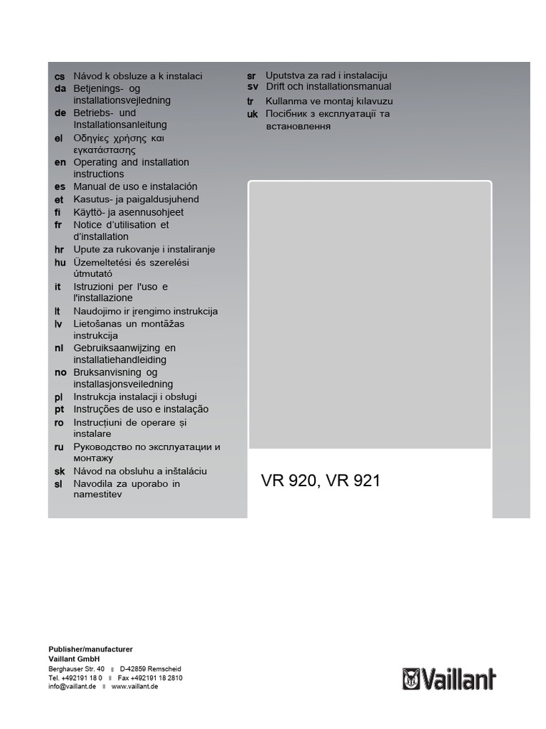 Vaillant vr920 | PDF