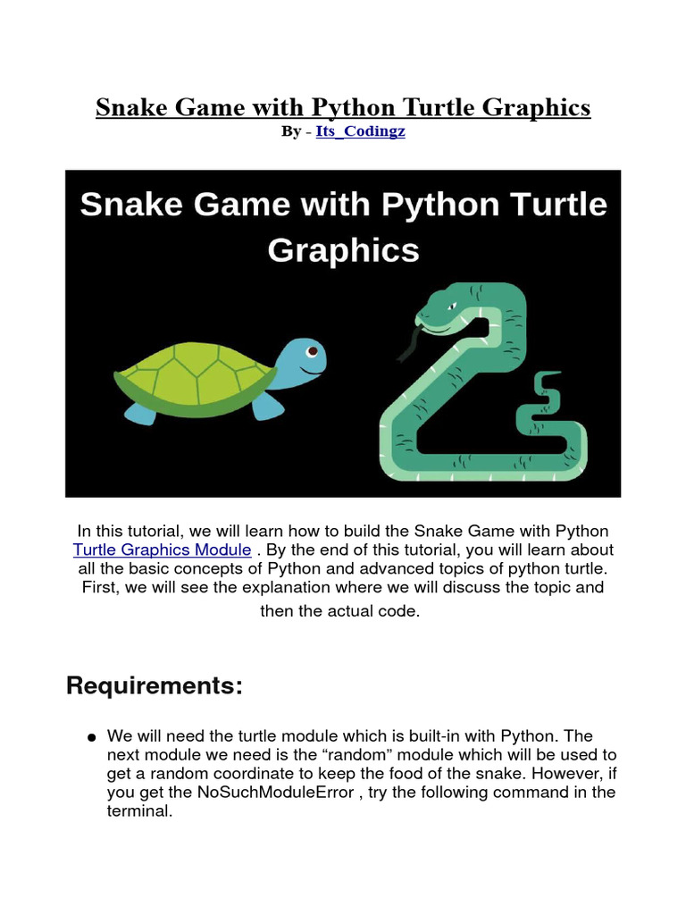Snake Game Using Python Turtle Graphics by Its Codingz | PDF | Software Development | Computing