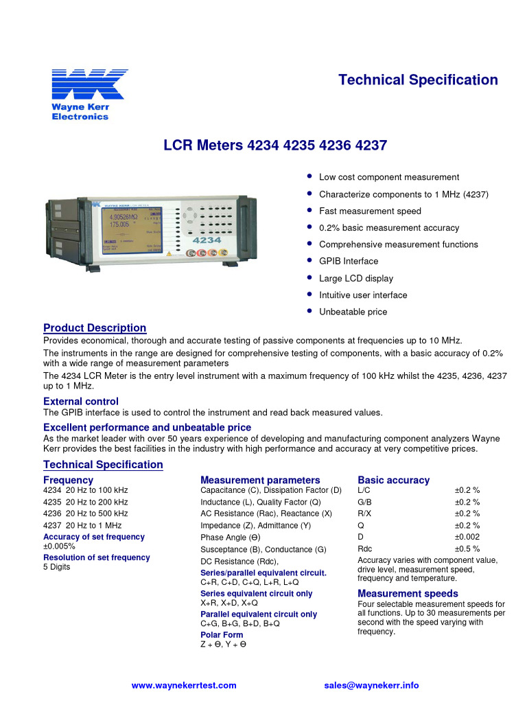 Wayne Kerr LCR Meter Specifications | PDF