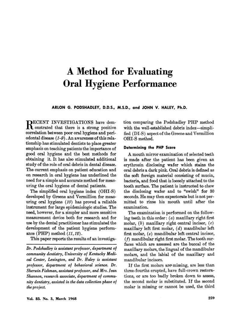 Patient Hygiene Performance Index in Dentistry | PDF | Oral Hygiene ...