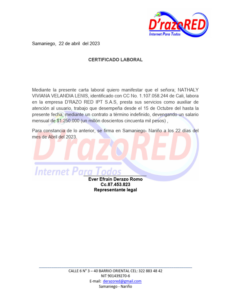 Certificado LEIDY | PDF | Economias | Compensación laboral