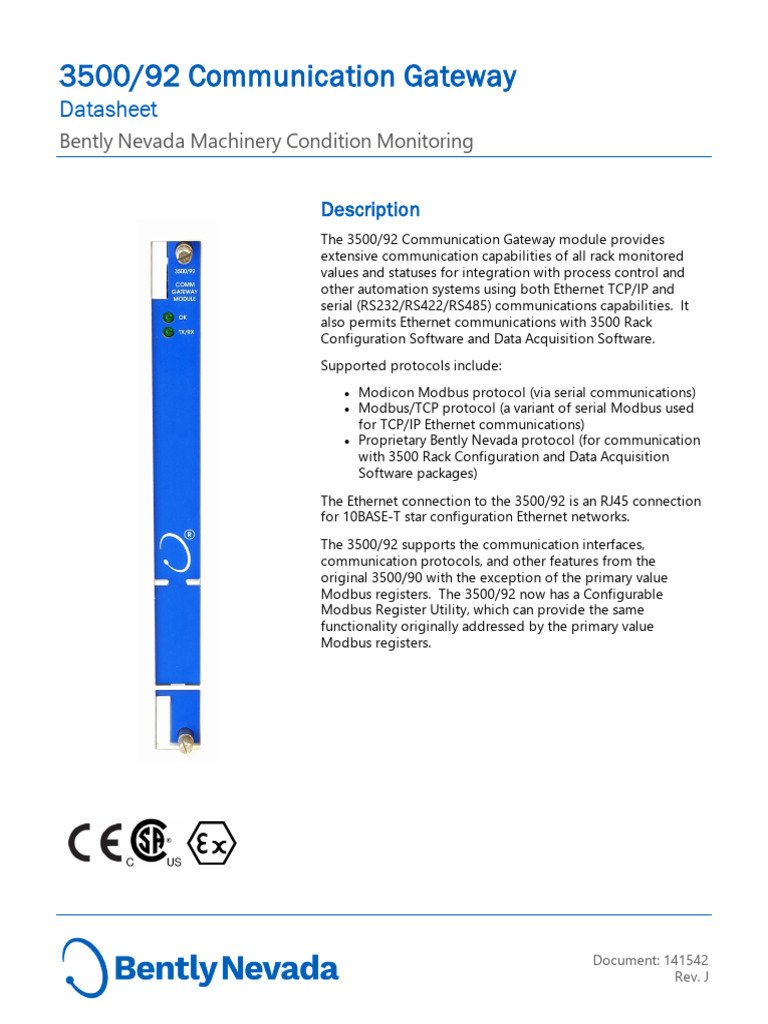 3500-92 Communication Gateway Datasheet - 141542 | PDF | Computers | Technology & Engineering