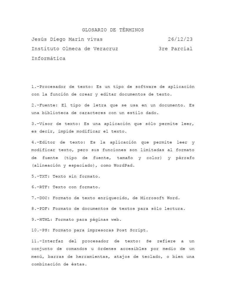 Glosario de Terminos | PDF | Microsoft Excel | Hoja de cálculo