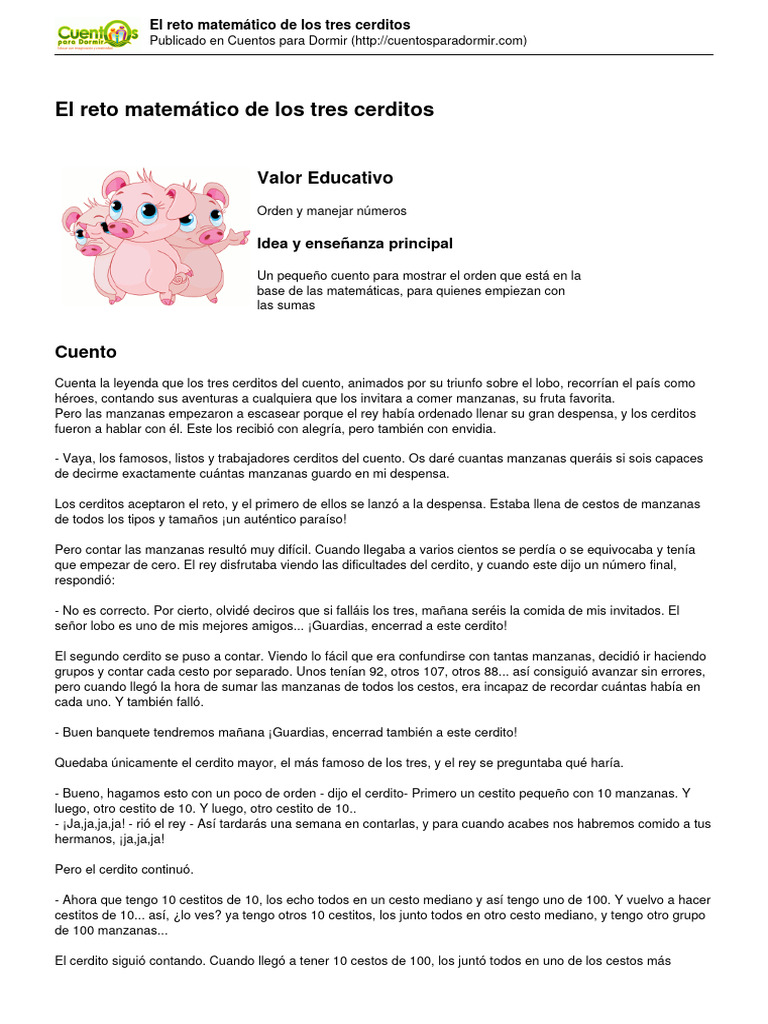 Cuento Matematico Los Tres Cerditos | PDF